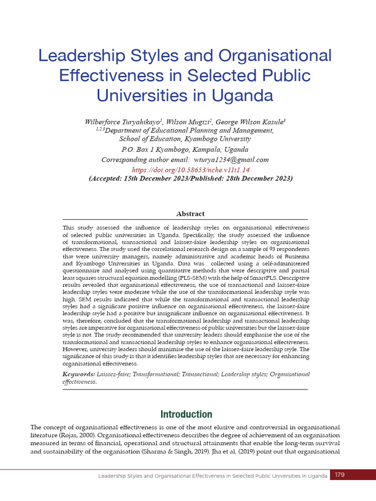 Leadership Styles and Organisational Eff | PDF | Transformational ...