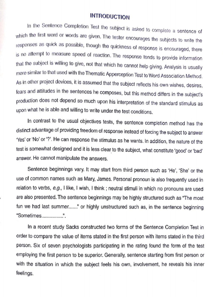 Sentence Completion Test Manual | PDF