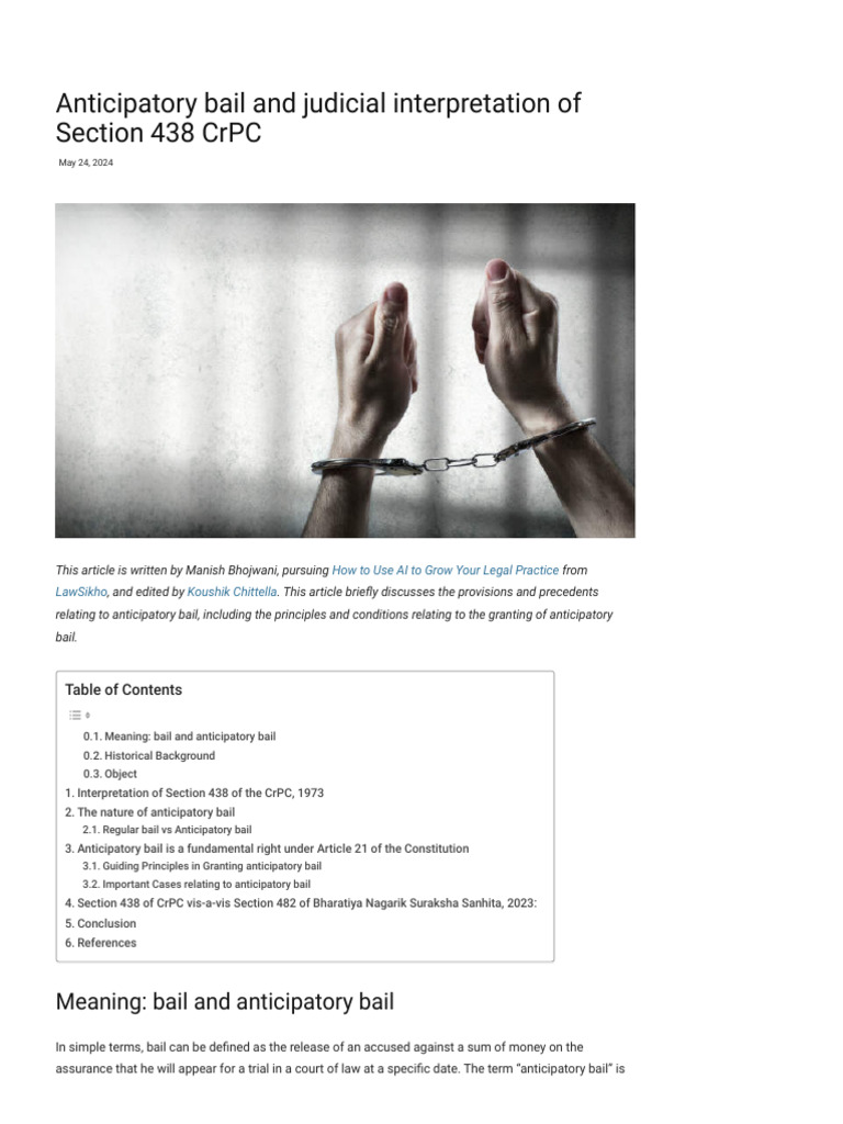 Anticipatory Bail and Judicial Interpretation of Section 438 CRPC - IPleaders | PDF | Bail | Arrest