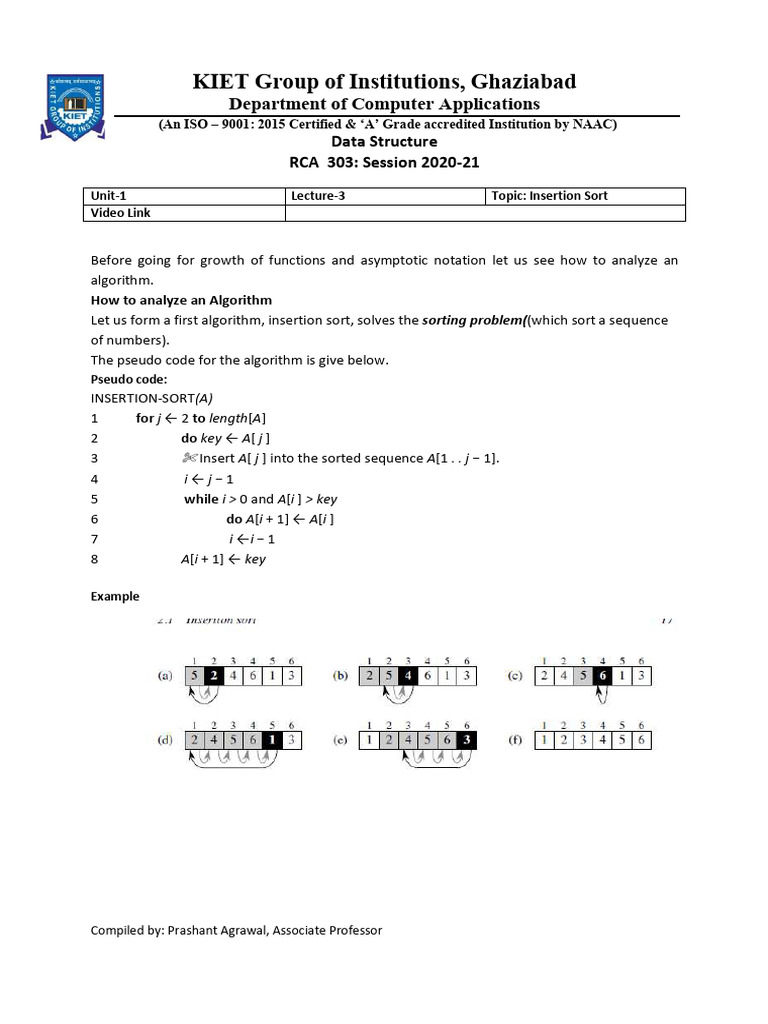 Unit1 Insertion Sort KCS503 | PDF | Algorithms | Algorithms And Data Structures