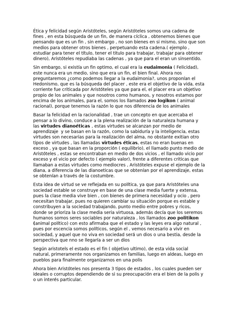 Ética y felicidad según Aristótelessssss | PDF | Virtud | Aristóteles