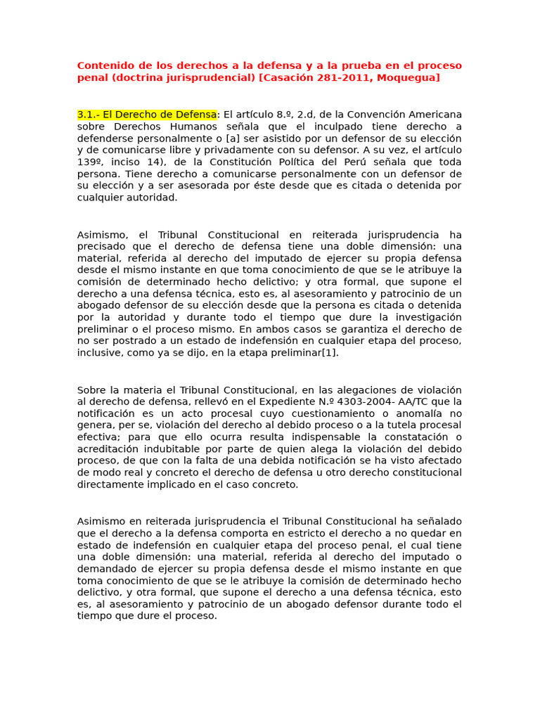 Contenido de Los Derechos A La Defensa y A La Prueba en El Proceso ...