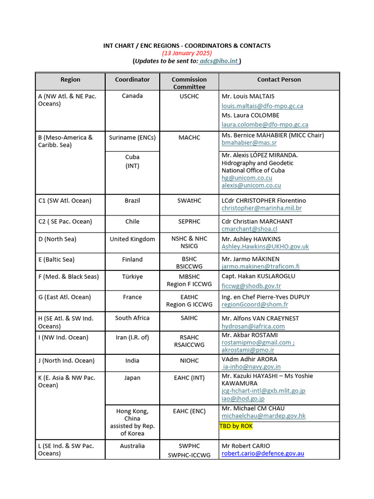 Int Chart / Enc Regions - Coordinators & Contacts | PDF | Earth ...