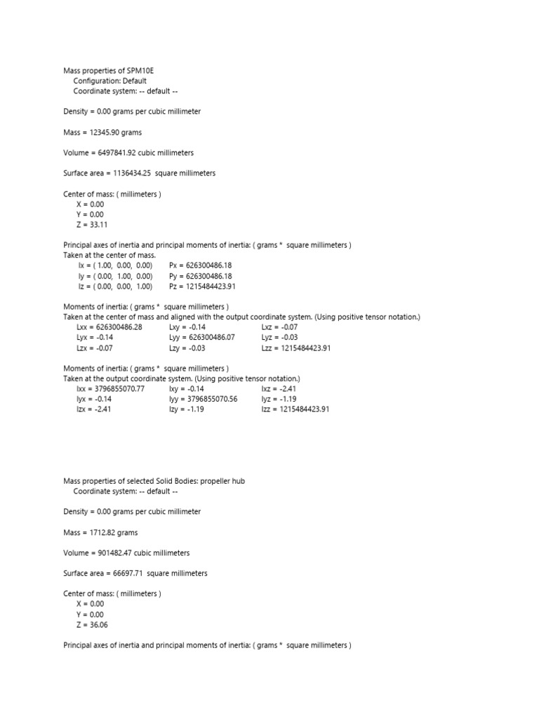 Mass Properties of SPM10E Propeller | PDF | Mechanics | Physical Phenomena