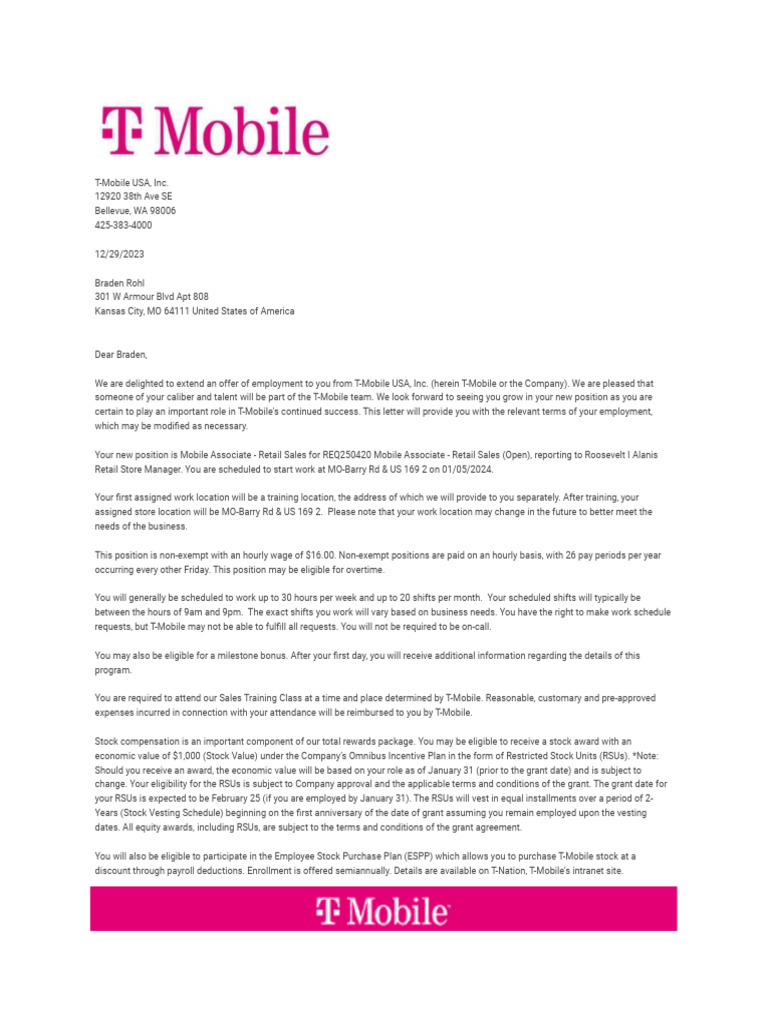 T Mobile+Offer+Letter+for+Retail+2023!12!29 | PDF | Private Law | Economies
