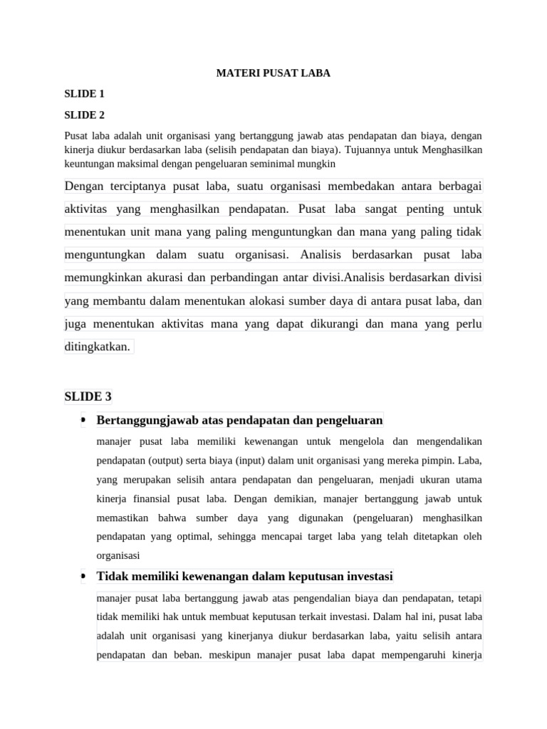 Materi Pusat Laba | PDF