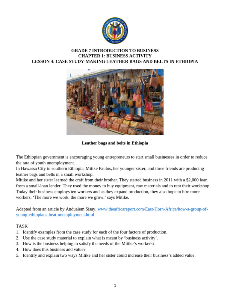 Grade 7 Introduction To Business Handout-Chapter 1-Lesson 4-Case Study | PDF