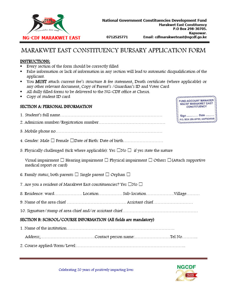 Marakwet East Bursary Application Form | PDF