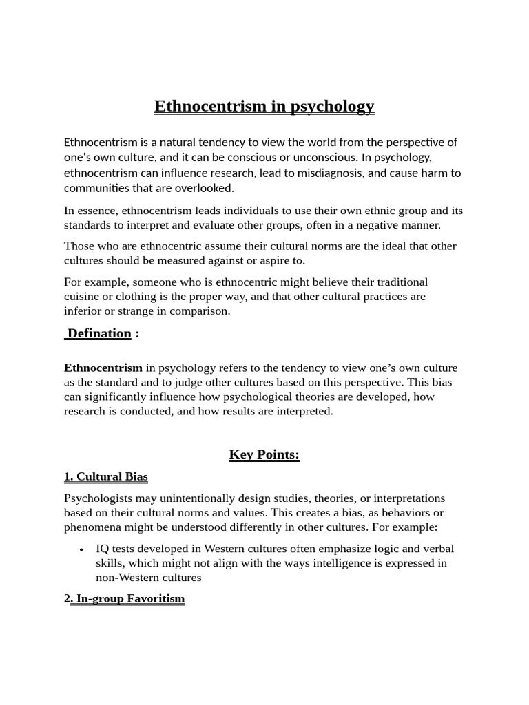 Understanding Ethnocentrism in Psychology | PDF | Psychology | Bias