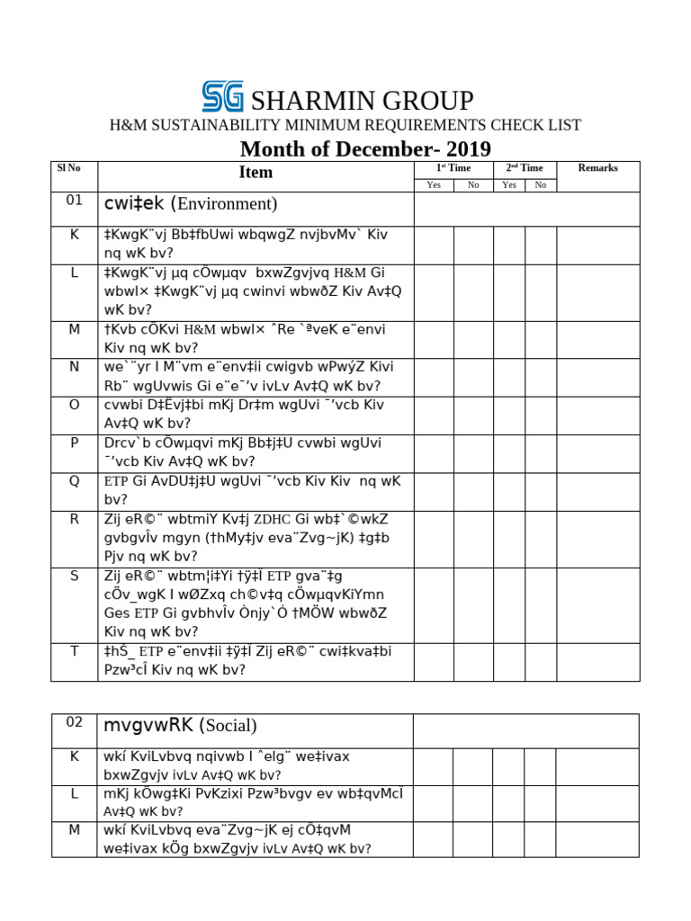 H&M Minimum Requirment Check List | PDF