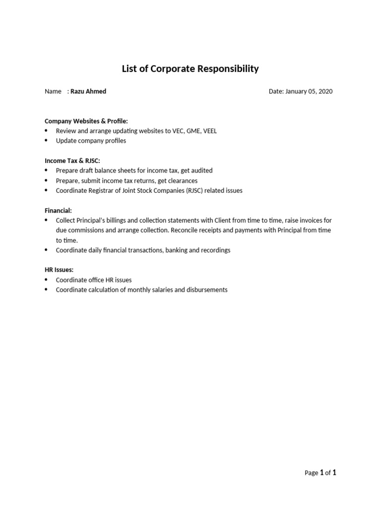 Corporate Responsibilities- 2020 (RA) | PDF