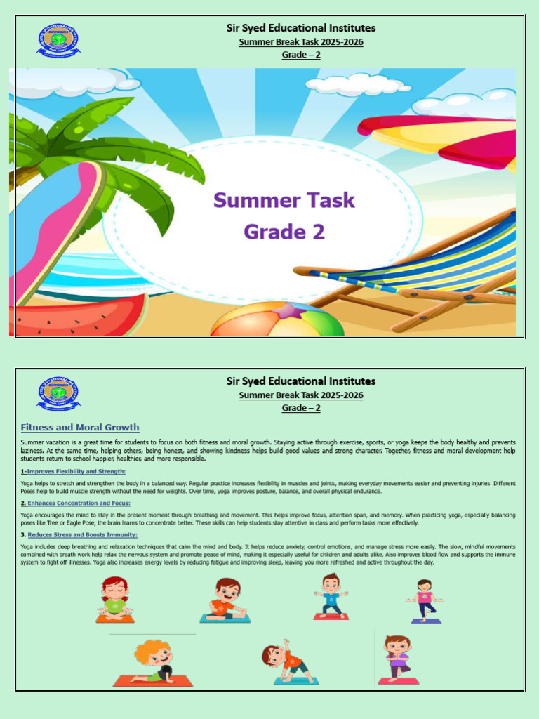 Grade - 2 Summer Task 2025-26 | PDF | Physical Fitness | Flexibility ...
