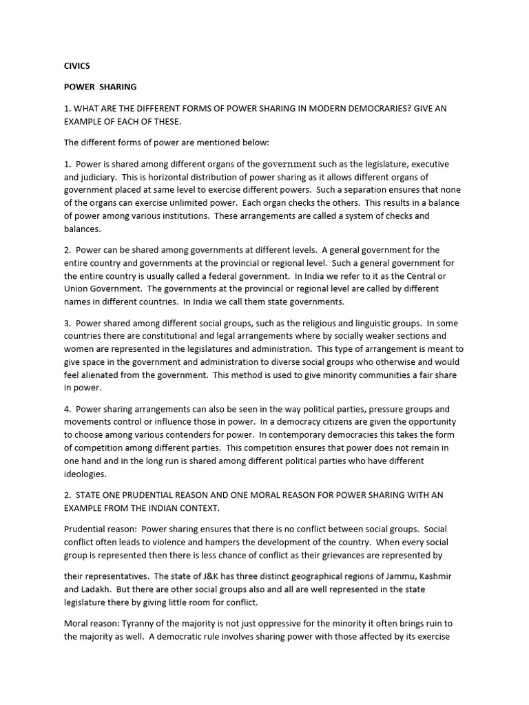 10th SST Notes Civics New | PDF | Federalism | Democracy