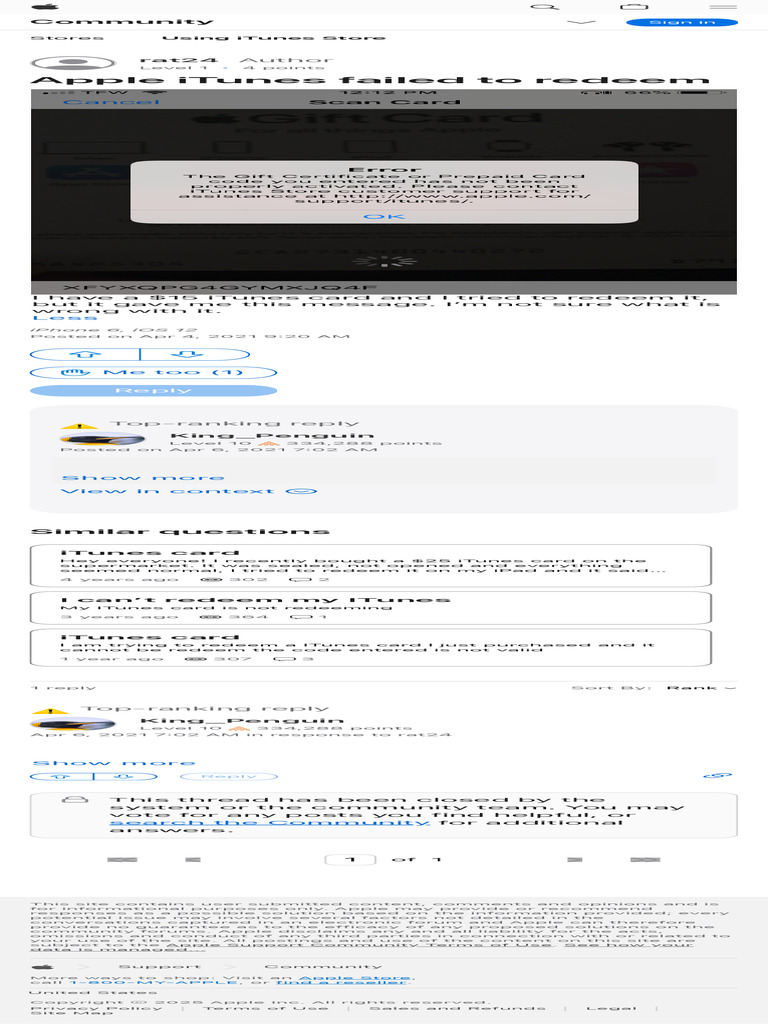 Apple ITunes Failed To Redeem - Apple Community | PDF | I Tunes | Apple ...