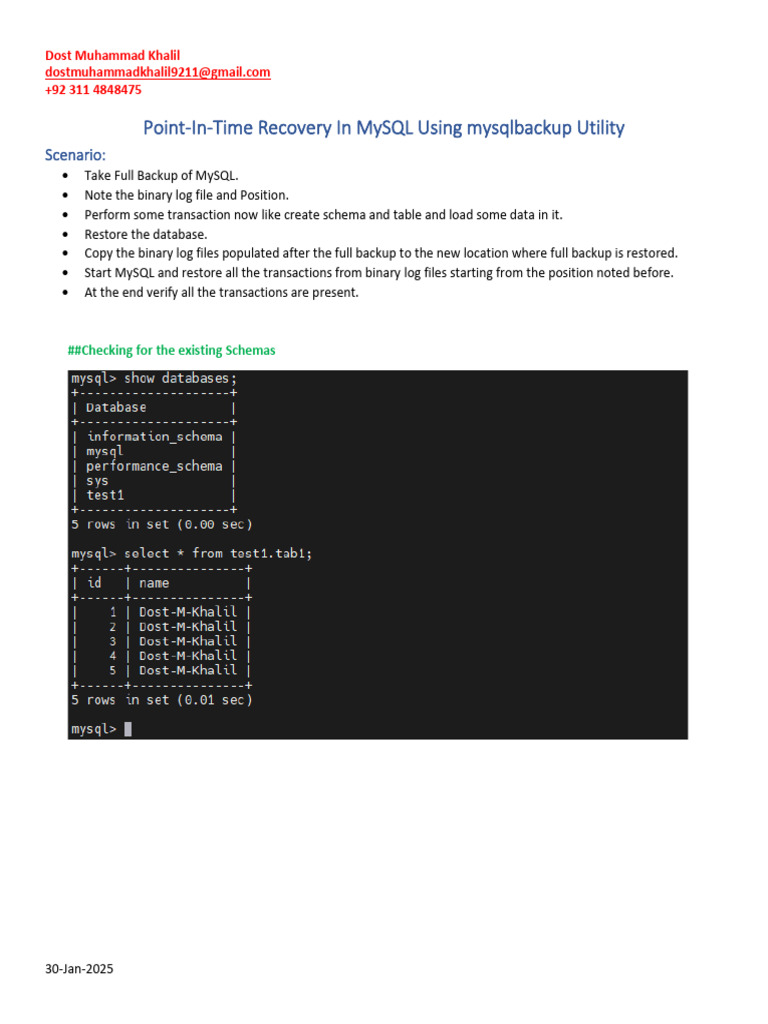 Point in Time Recovery in MySQL Using Mysqlbackup BinLog 1746624164 | PDF