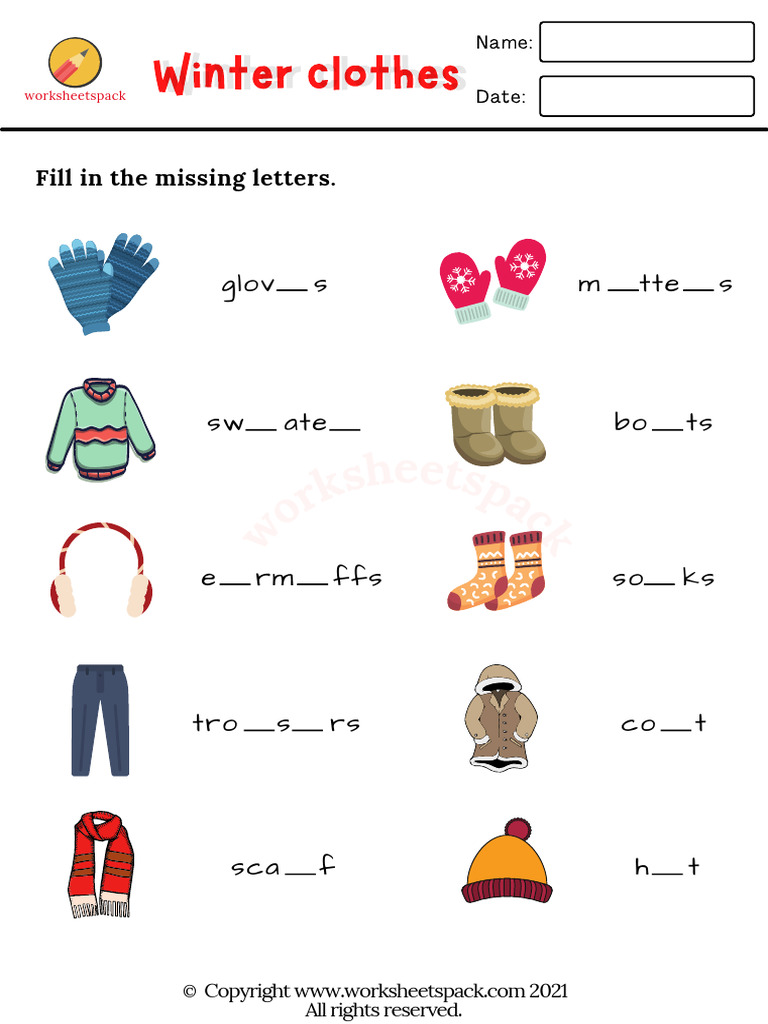Winter Clothes Worksheets Fill in The Missing Letters | PDF