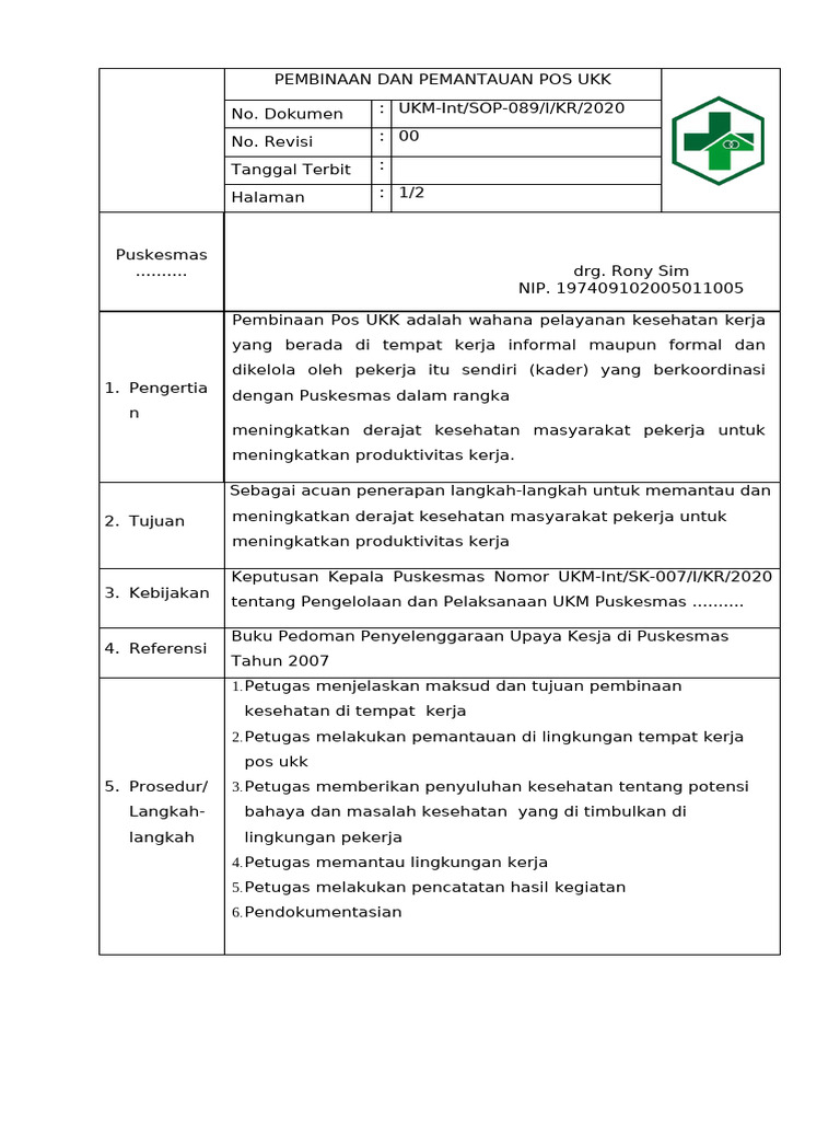 65. Sop Pembinaan Pos Ukk | PDF