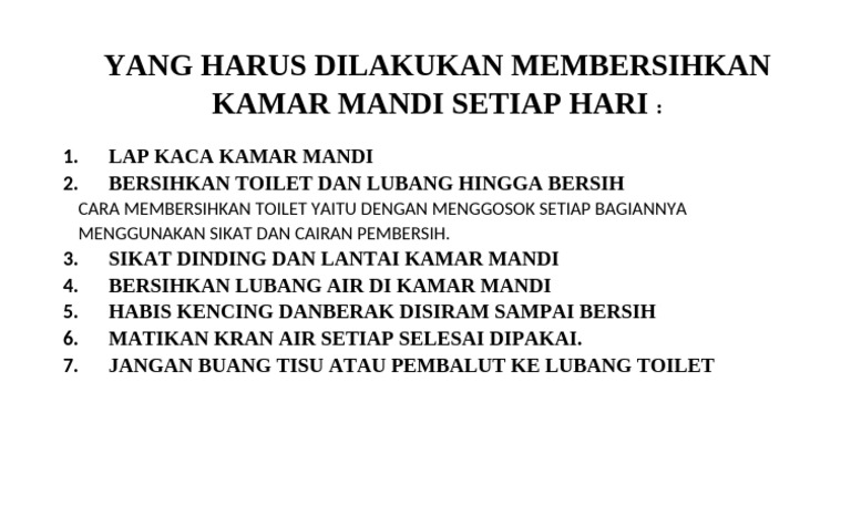 Yang Harus Dilakukan Membersihkan Kamar Mandi Setiap Hari | PDF