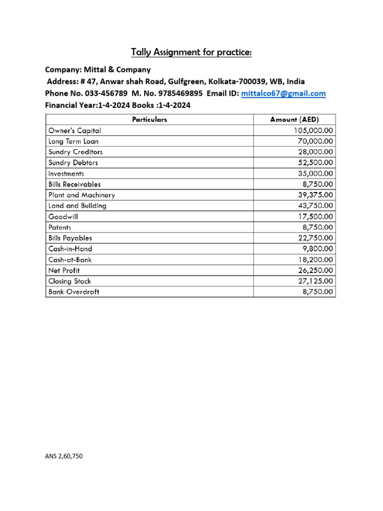 Tally Assignment For Practice 1st Chapter | PDF