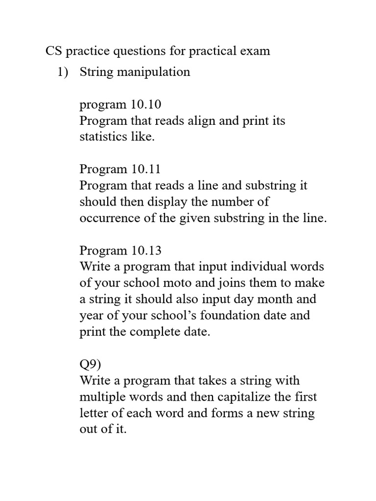 CS Practice Questions For Practical Exam | PDF | String (Computer Science) | Computing