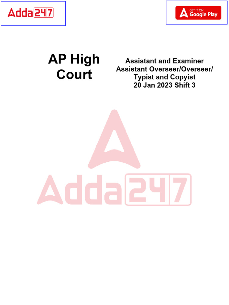 AP High Court Assistant and Examiner Assistant Overseer Typist and Copyist Question Paper Held ...