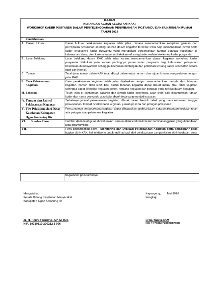 Contoh Kajian KAK Workshop Kader Posyandu | PDF