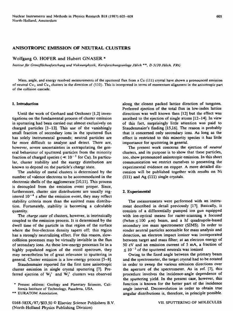Anisotropic Emission of Neutral Clusters | PDF | Sputtering | Emission ...