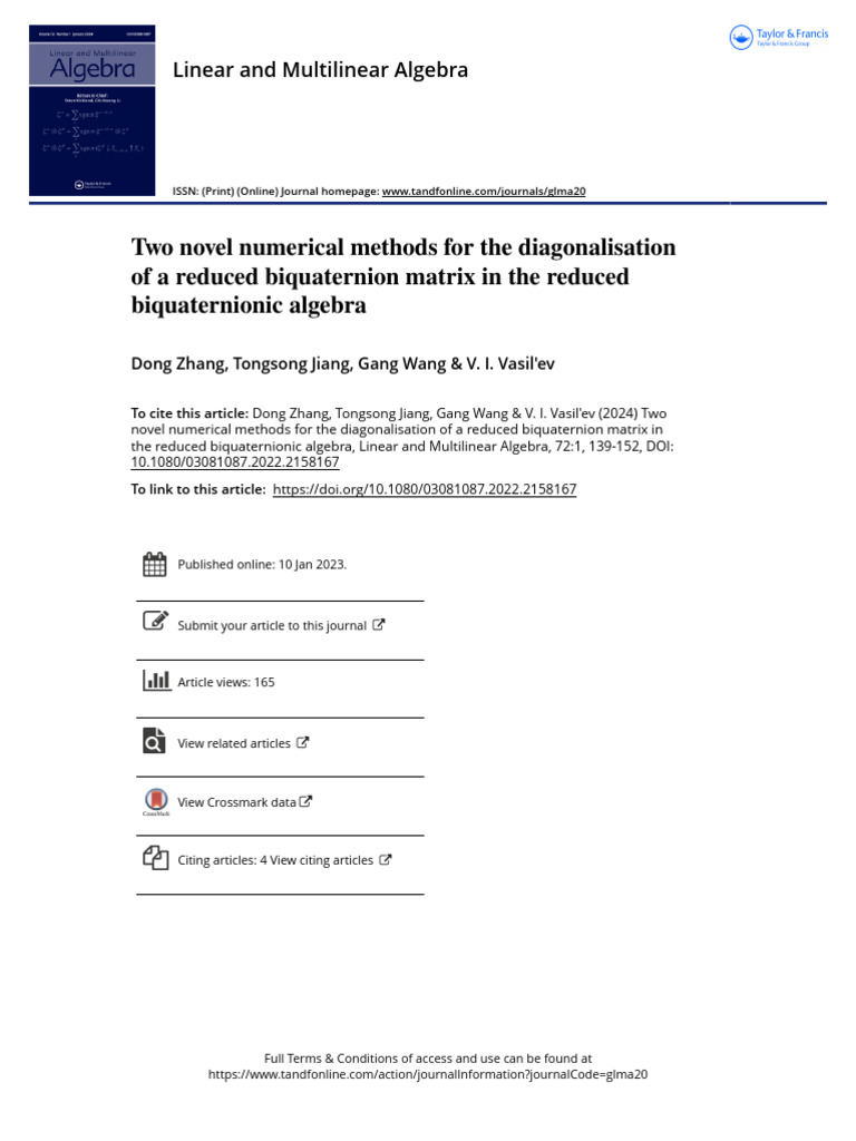 LMA-Two Novel Numerical Methods For The Diagonalisation of A Reduced ...