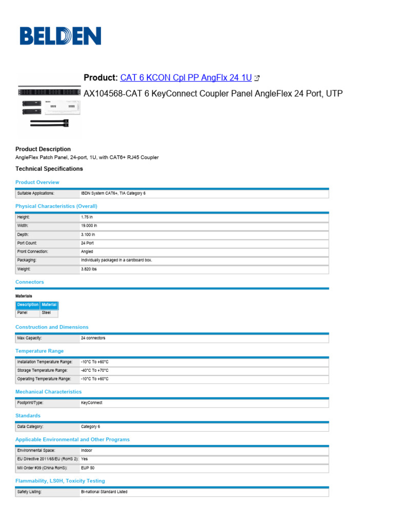 CAT6KCONCplPPAngFlx241U Techdata | PDF | Information | Specification (Technical Standard)