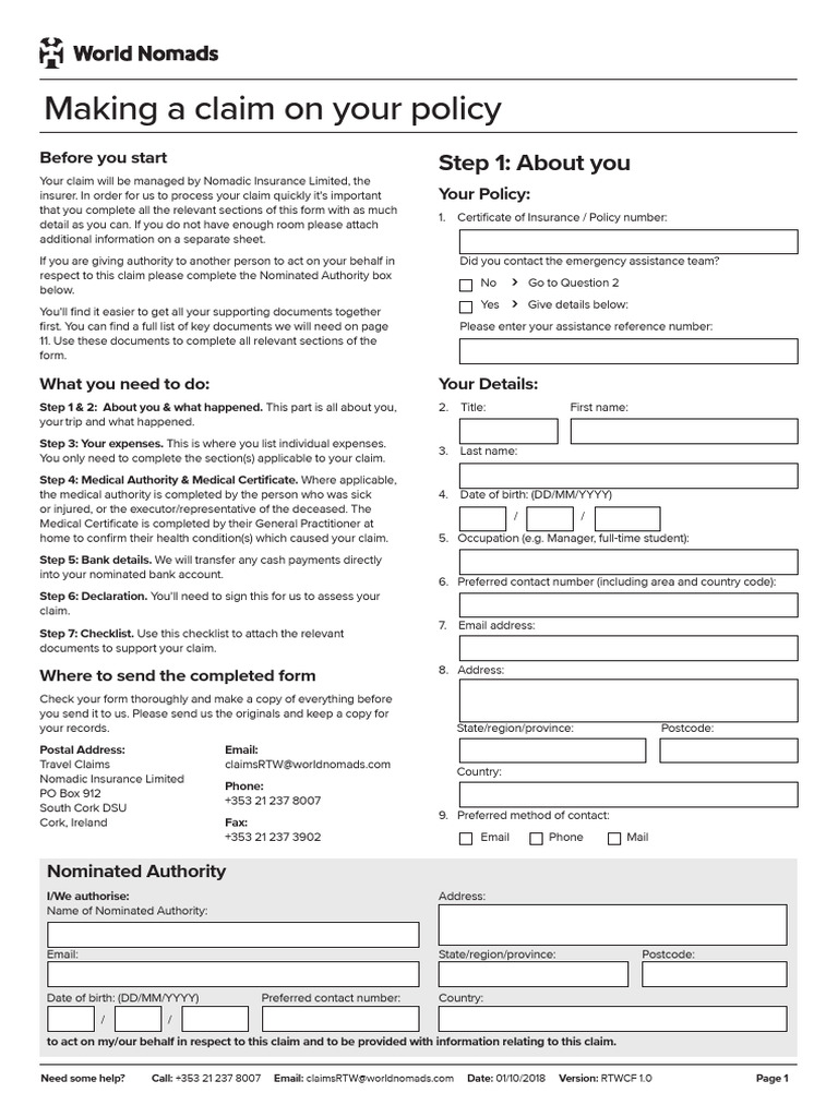 RTW Nil Manual Claim Form To Be Used | PDF | Insurance