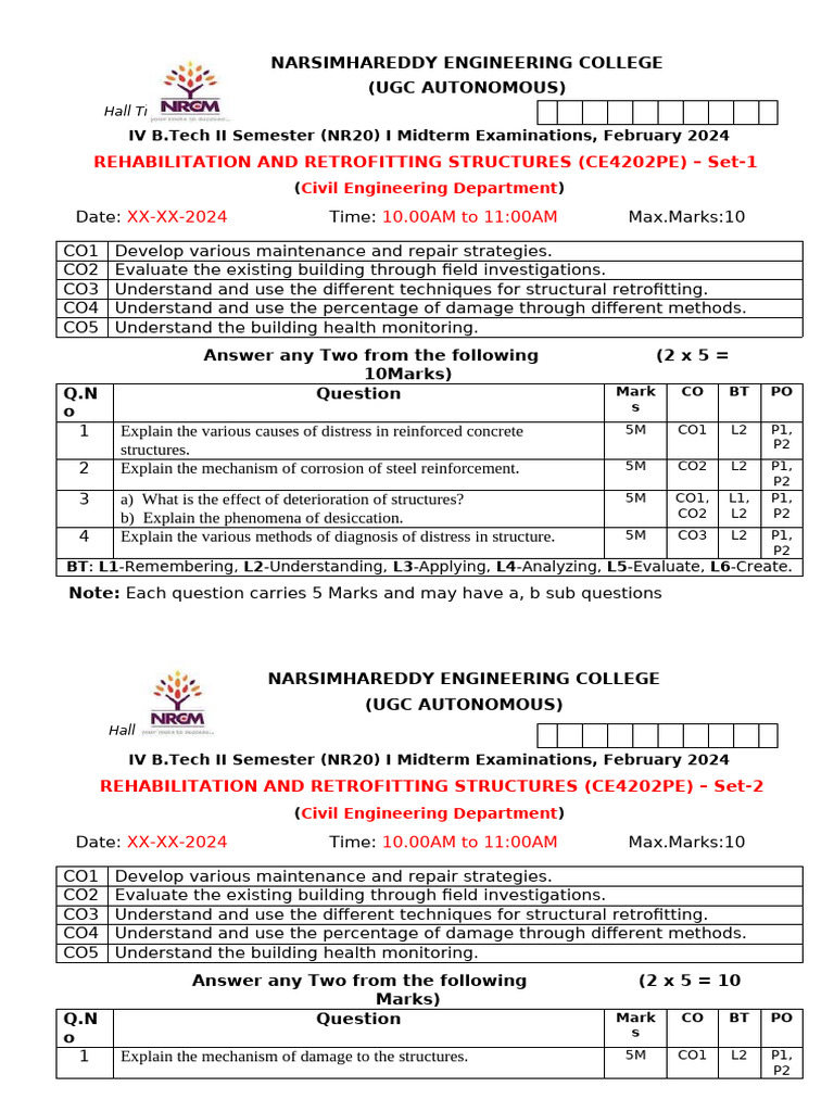 RRS Mid-1 Exam - NR20 - Descriptive Paper | PDF