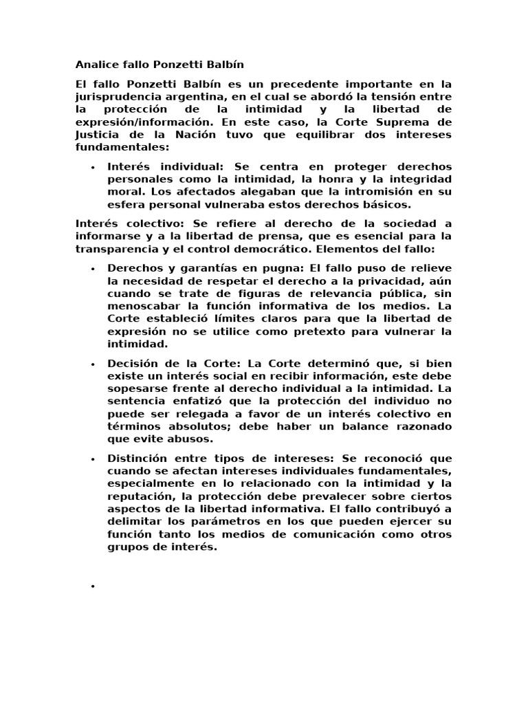 Analice Fallo Ponzetti Balbín Ampliado | PDF
