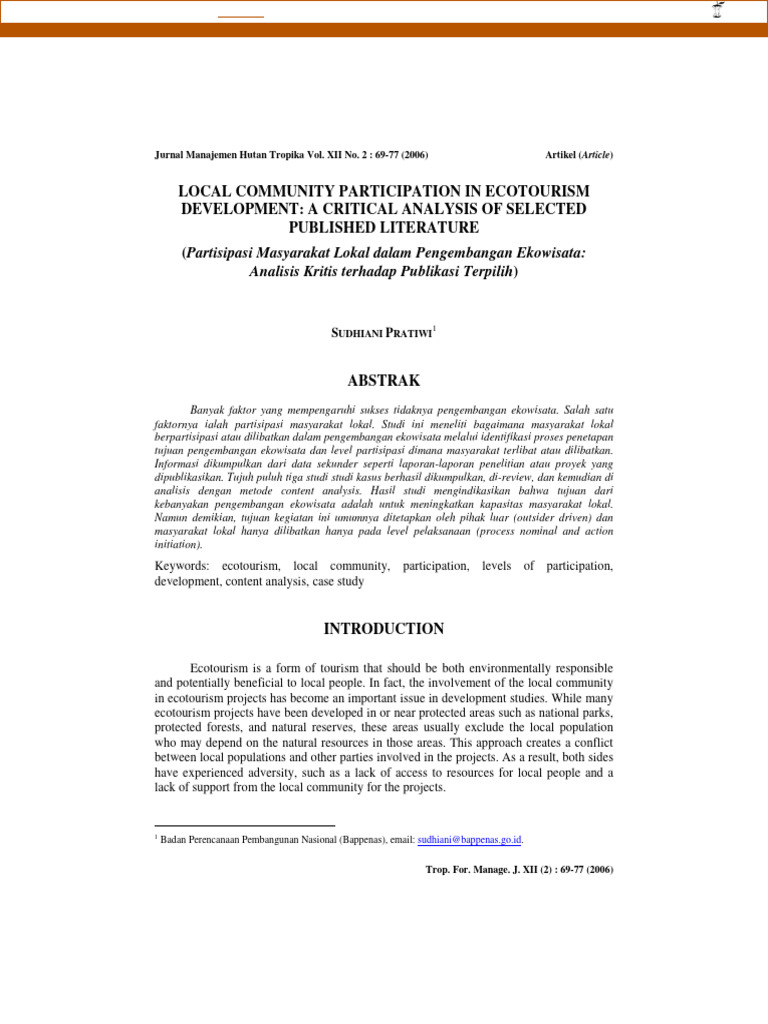 Local Community Participation in Ecotourism | PDF | Validity ...