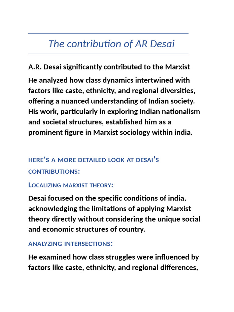 The Contribution of AR Desai | PDF | Sociology | Marxism