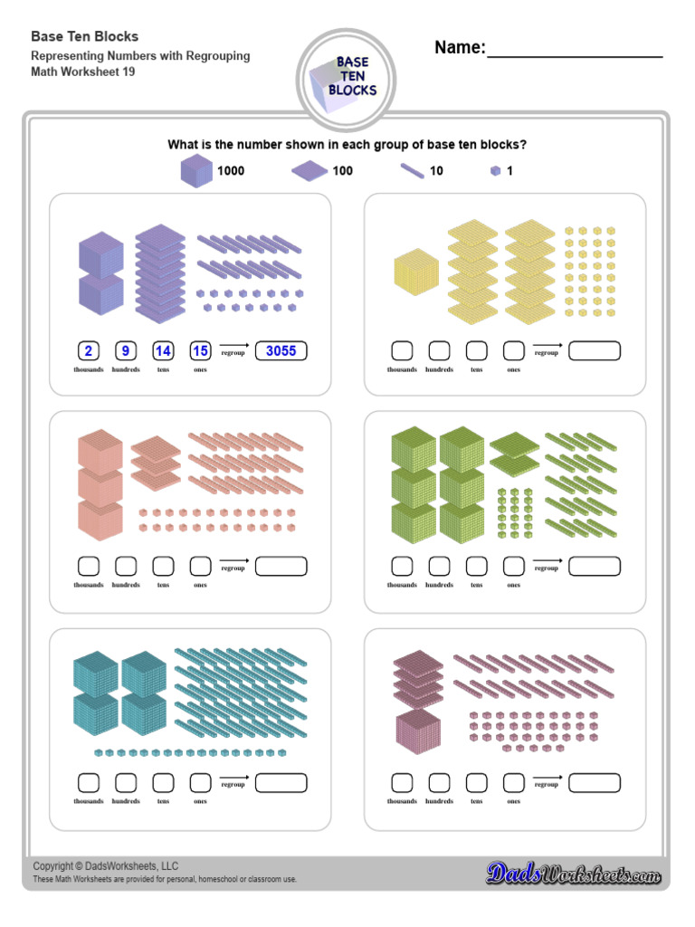Base Ten Blocks Representing Numbers With Regrouping v3 | PDF