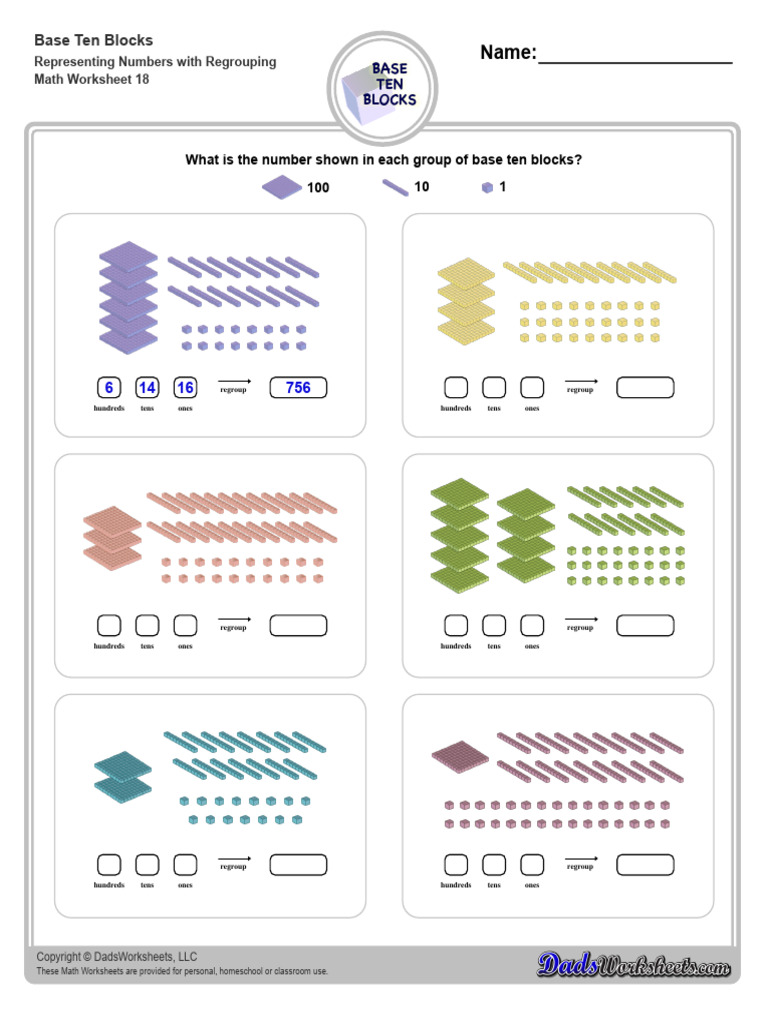 Base Ten Blocks Representing Numbers With Regrouping v2 | PDF