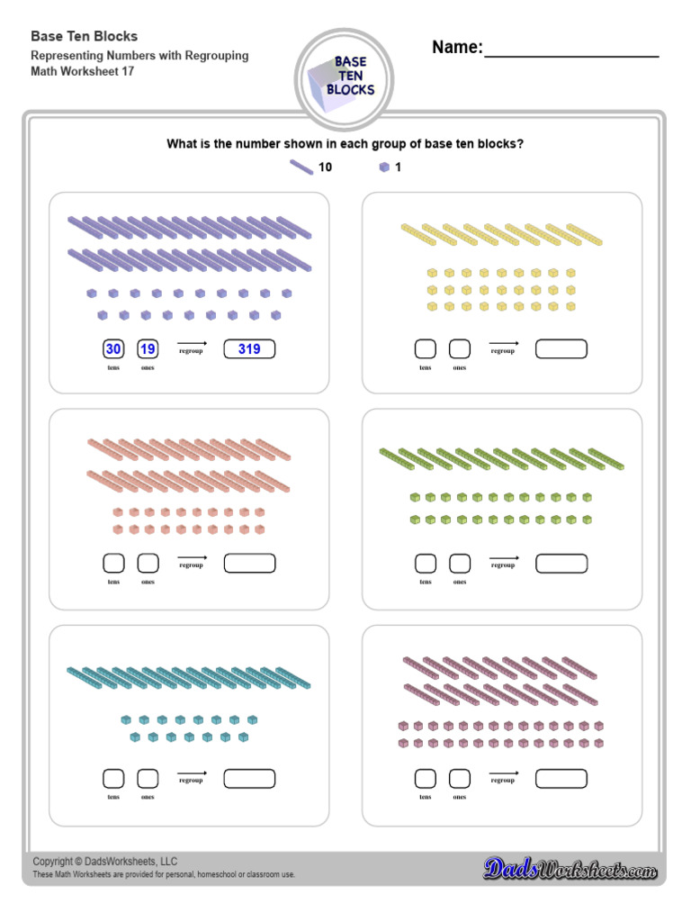 Base Ten Blocks Regrouping Worksheet | PDF