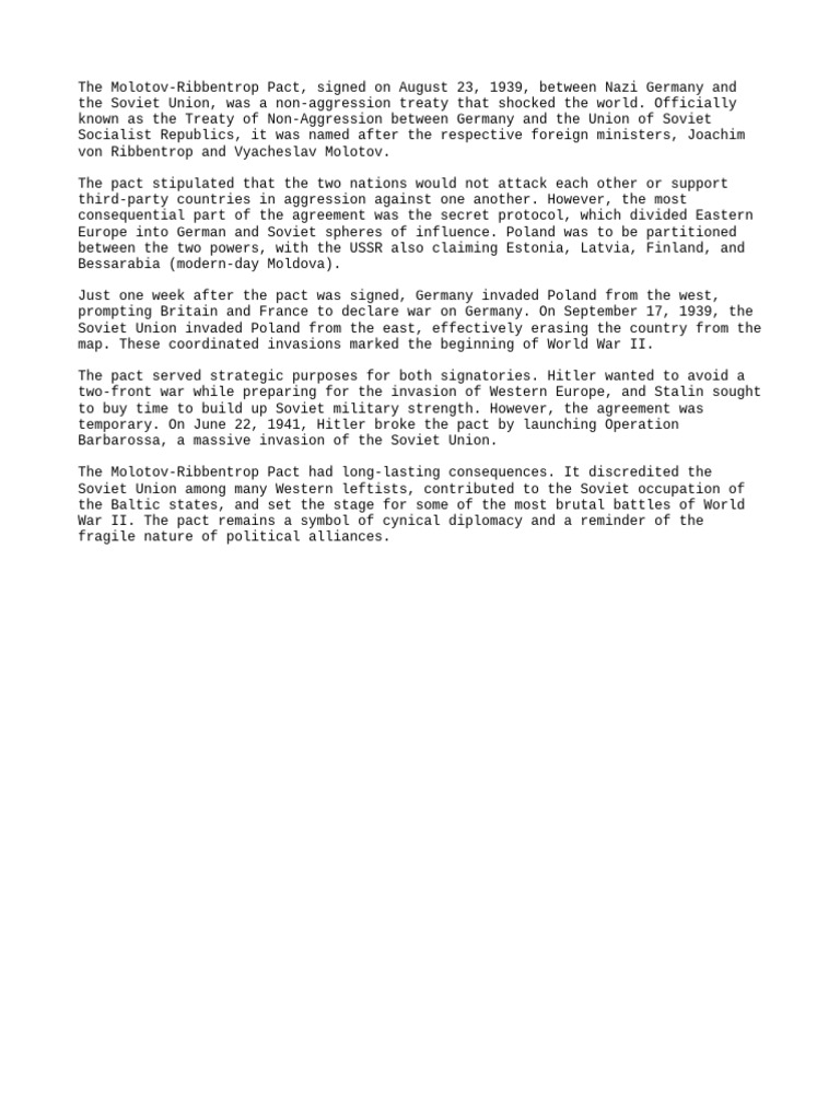 Molotov-Ribbentrop Pact Overview | PDF