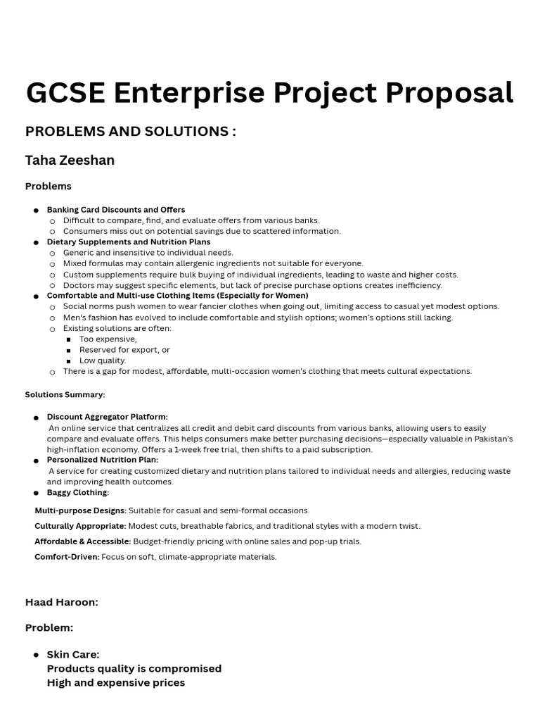 Certainly! Here's A Concise and Clear Enterprise GCSE Project Proposal ...