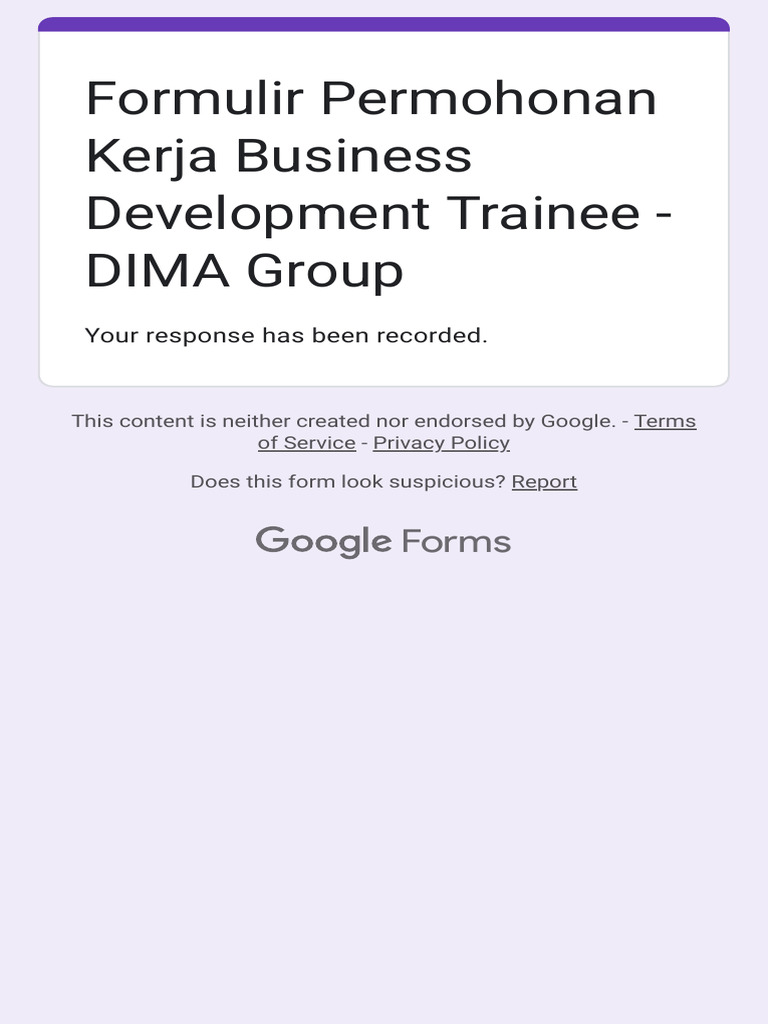 Formulir Permohonan Kerja Business Development Trainee - DIMA Group | PDF