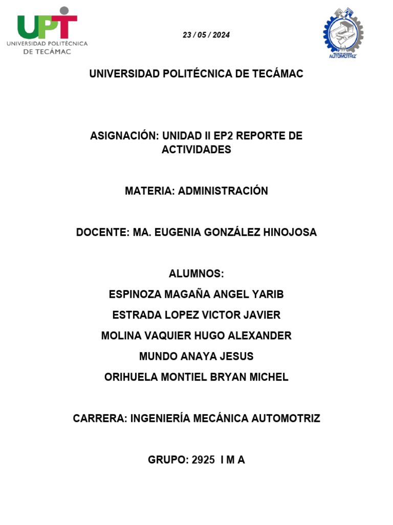 U2 Ep2 Reporte de Actividades | PDF | Calidad (comercial) | Gestión de la calidad