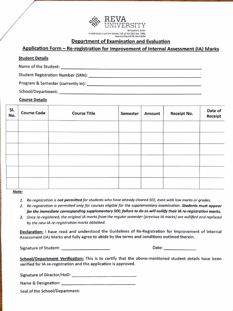 Application Form For Improvement of IA Marks 12.5.2025 | PDF