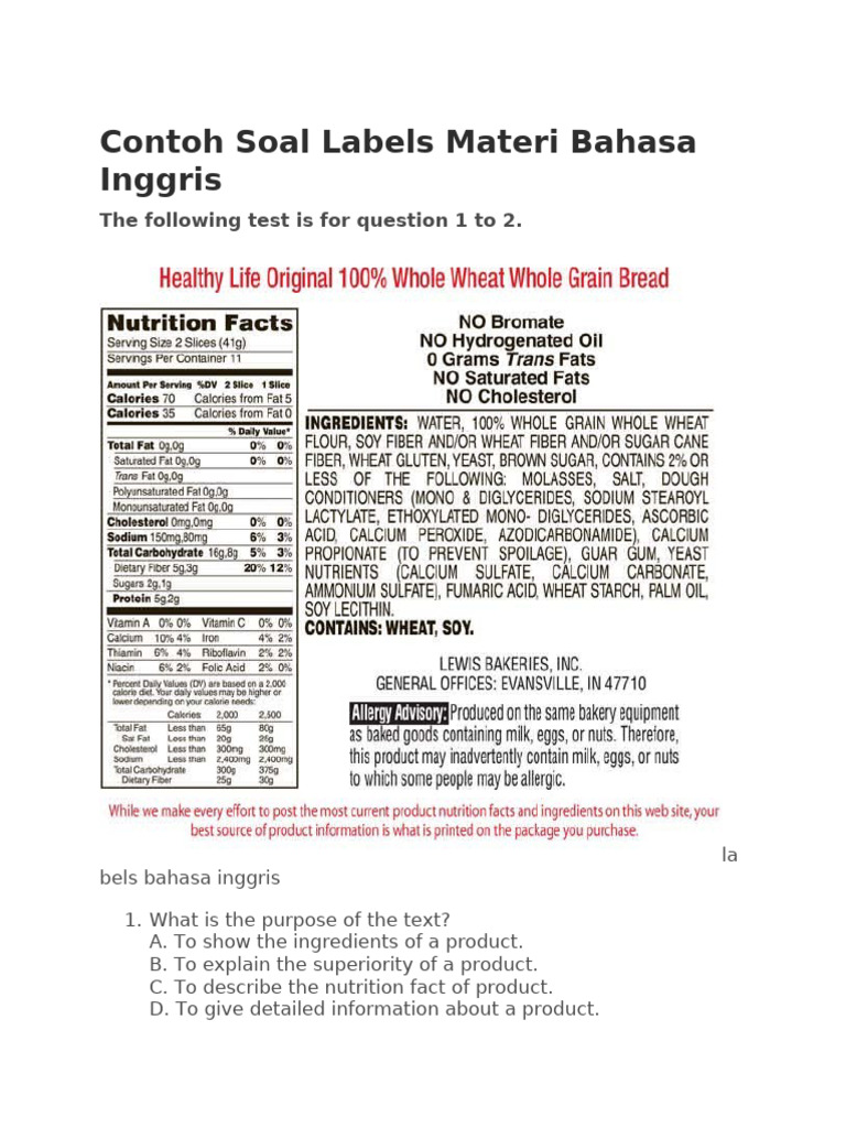 Contoh Soal Labels Materi Bahasa Inggris | PDF | Milk | Shampoo