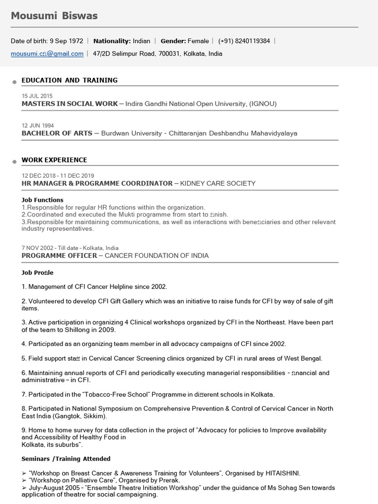 Mousumi Biswas Social Scientist | PDF | Cancer