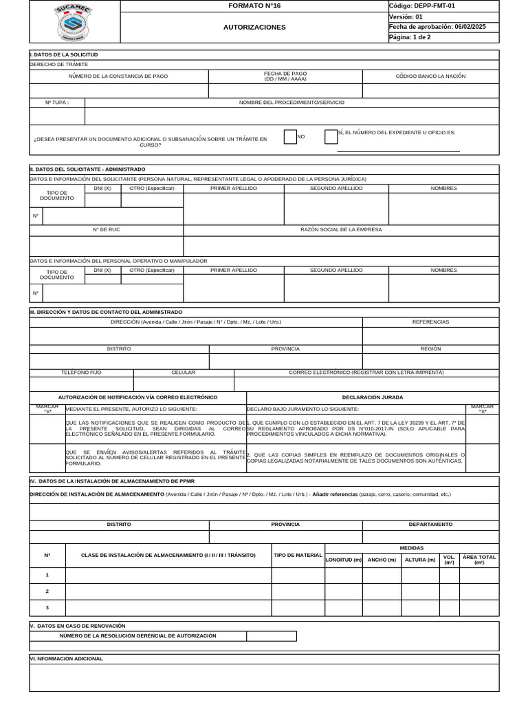 Formato N 16 Autorizaciones Depp | PDF