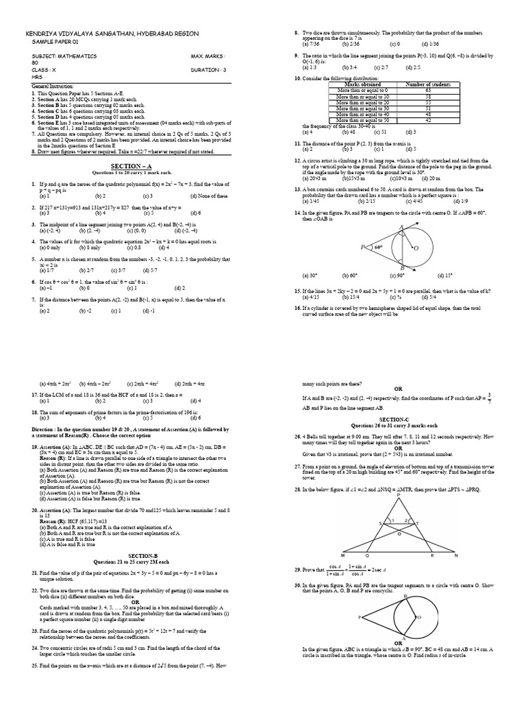 Sample Papers of Mathematics Supplied by Ro Hyd | PDF | Mathematics ...