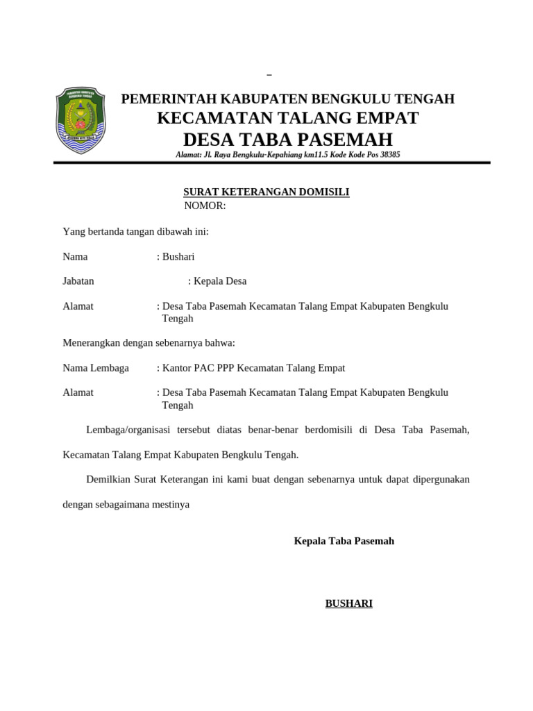 Domisili PAC PPP Talang Empat | PDF