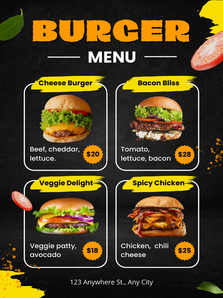 Black Burger Menu Document A4 | PDF
