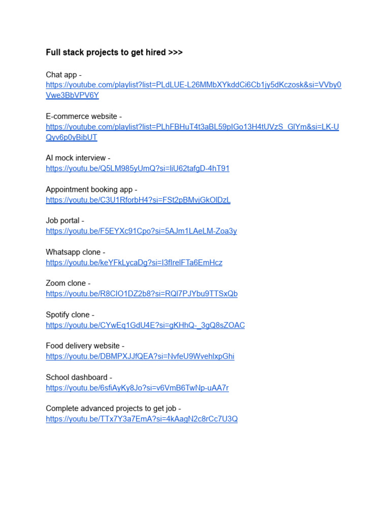 Full Stack Projects - That Can Actually Get Hired You | PDF
