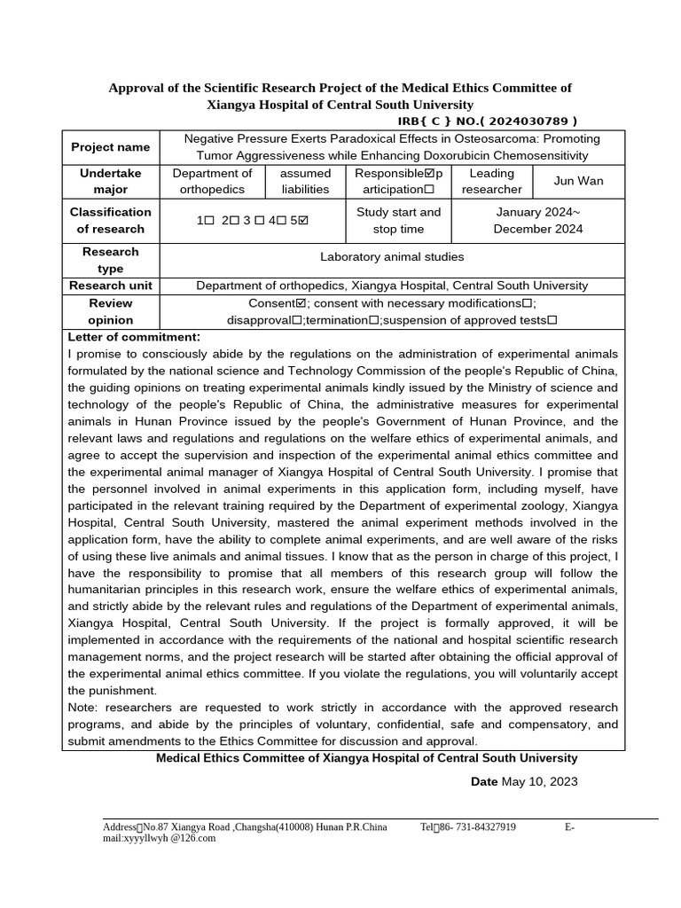 WanJ 实验动物伦理委员会伦理审查审查表（动物） | PDF | Institutional Review Board | Animal ...